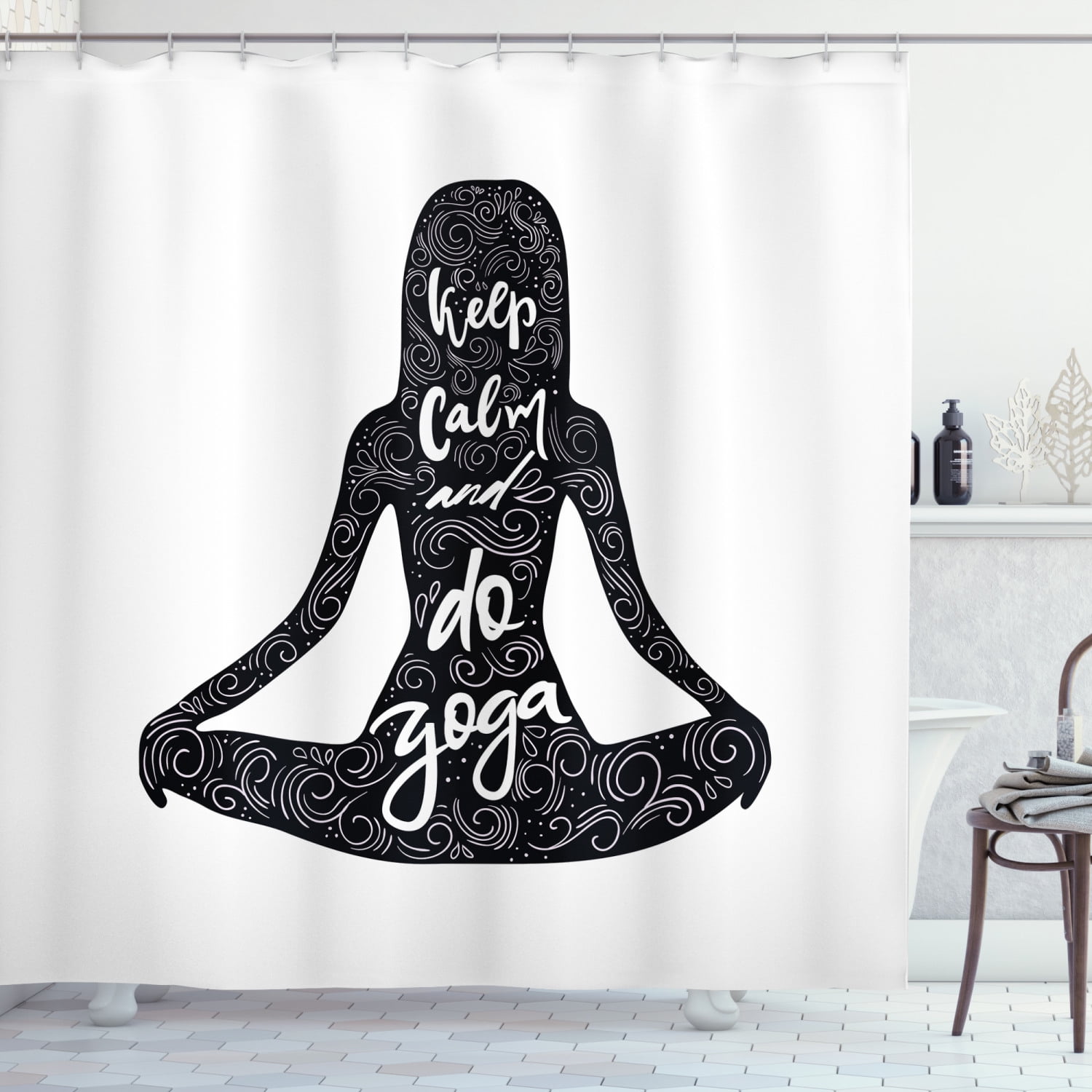 Keep Calm Shower Curtain Do Yoga Quote In Girl Shape In Lotus Pose