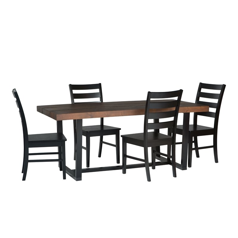 Bowery Hill 5-Piece Wood Farmhouse Dining Set in Mahogany and Black ...