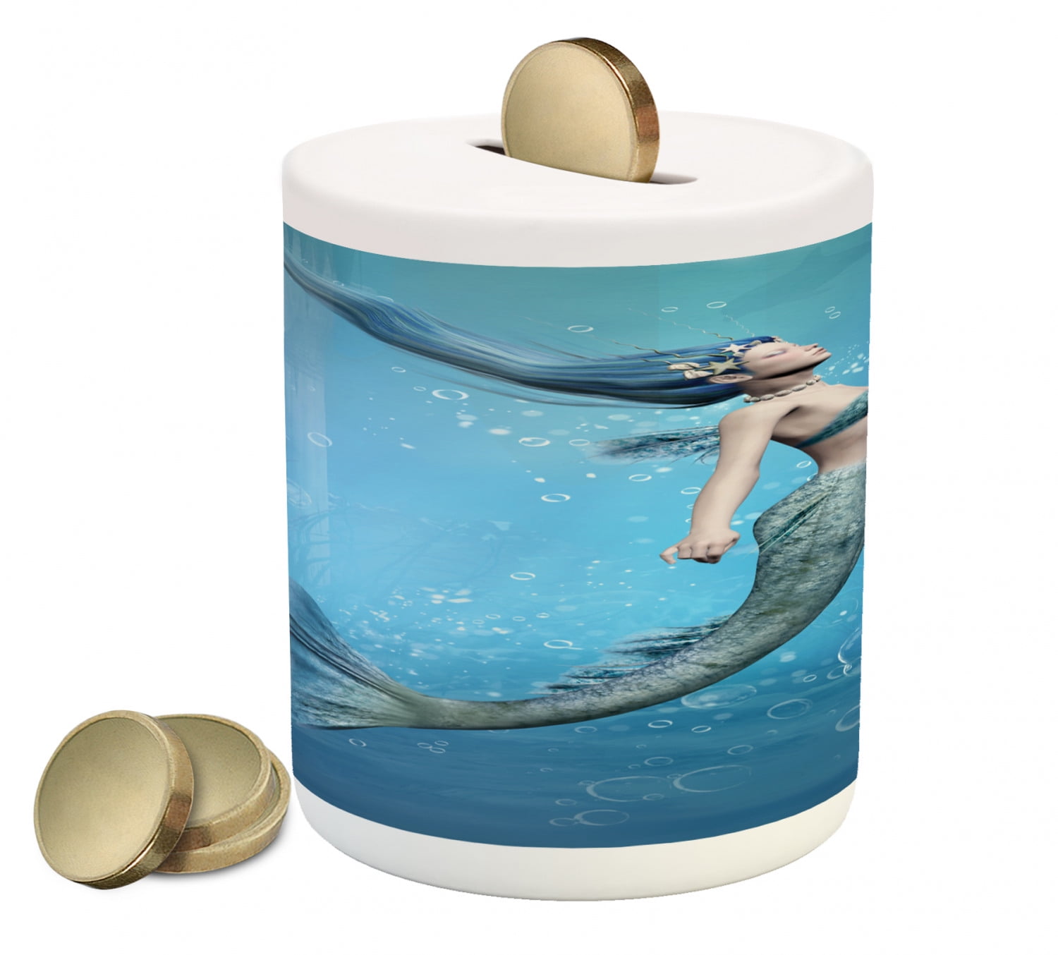 Underwater Piggy Bank, Mermaid Fishtail Floating Bubbles Mythical ...