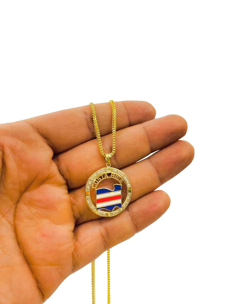 14K Yellow Gold Costa Rica Necklace Pendant Charm CZ Foxtail Chain 22 ...