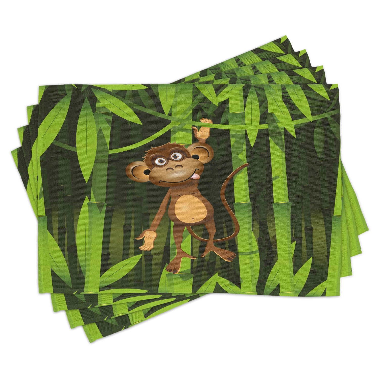 Ambesonne Brown Green Place Mats Set of 4, Wild Monkey, Standard Size ...