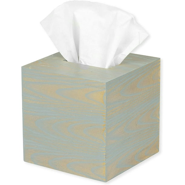 Ilyapa Wood Tissue Box Cover Square - Rustic Farmhouse Gray Wooden ...