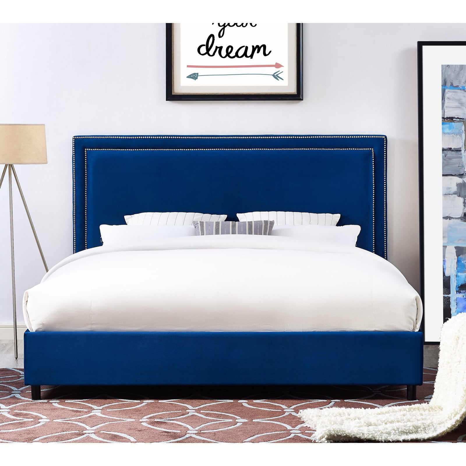 Reed Navy Velvet Bed in Full - Walmart.com