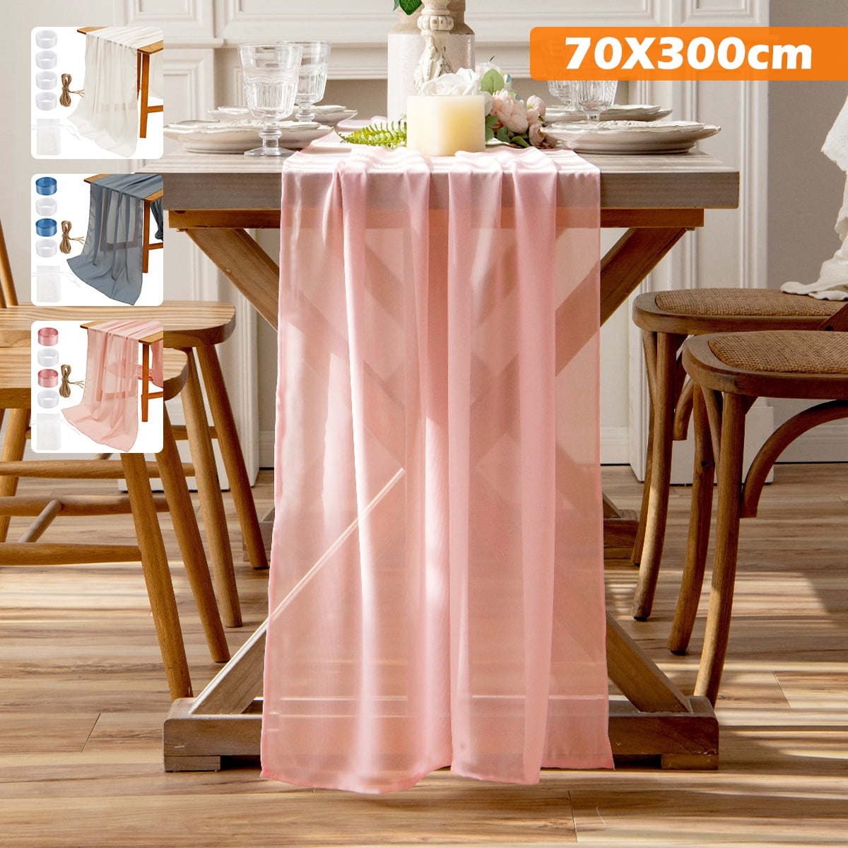 JTWEEN 10ft Chiffon Table Linen Romantic Wedding Runner Sheer Bridal ...