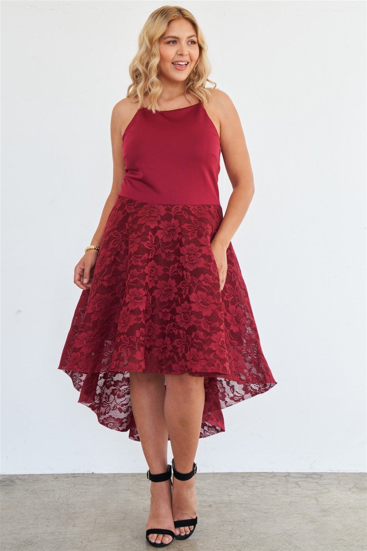 Plus Size Cabernet Square Neckline Hi-low Floral Lace Maxi Dress ...