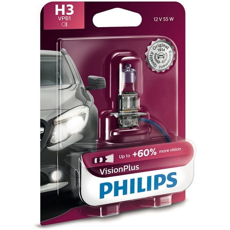 Philips H3 VisionPlus Upgrade Headlight Bulb with up to 60% More Vision ...