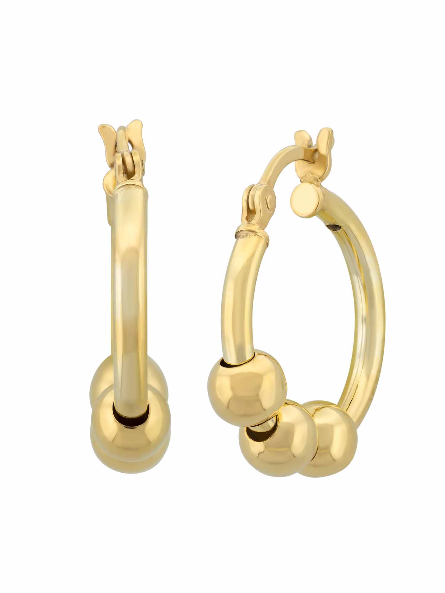 Forever New 18kt Gold Over Sterling Silver Hoops with 3 Bead Earrings ...