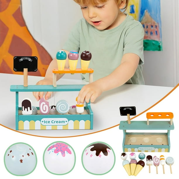 AMERTEER Ice Cream Toy Wooden Serve Ice Cream Counter Toy Set Pretend ...