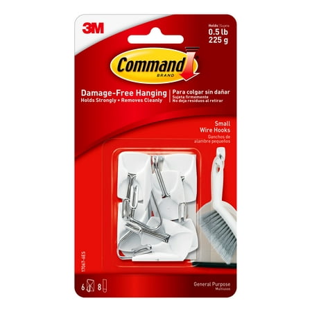 Command Wire Hooks, White, Small, 6 Hooks, 8 Strips/Pack – BrickSeek