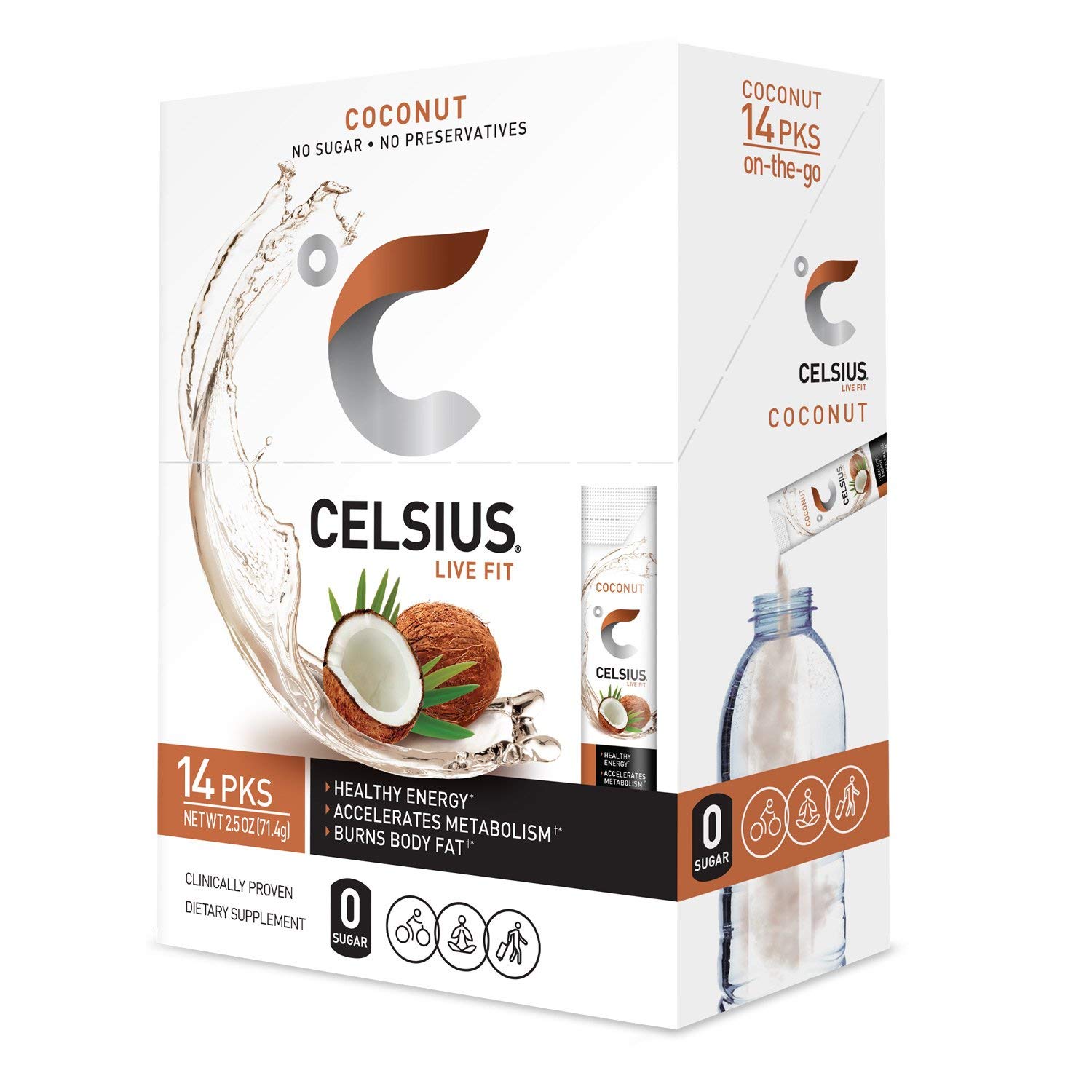 CELSIUS On-the-Go Powder Stick Packs, Zero Sugar,Coconut, 2.5 Oz (14 ...