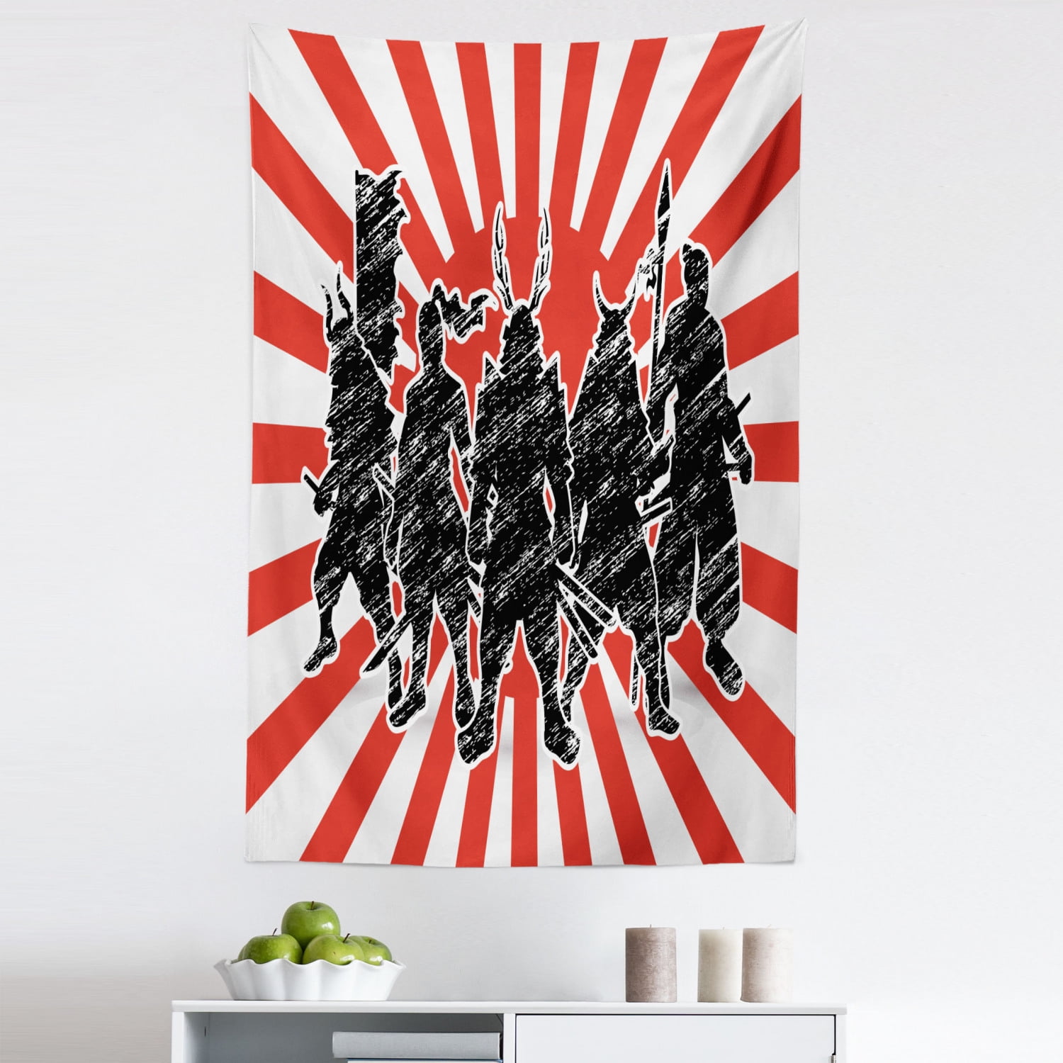 Japanese Tapestry, Group of Samurai Ninja Posing and Getting Ready on ...
