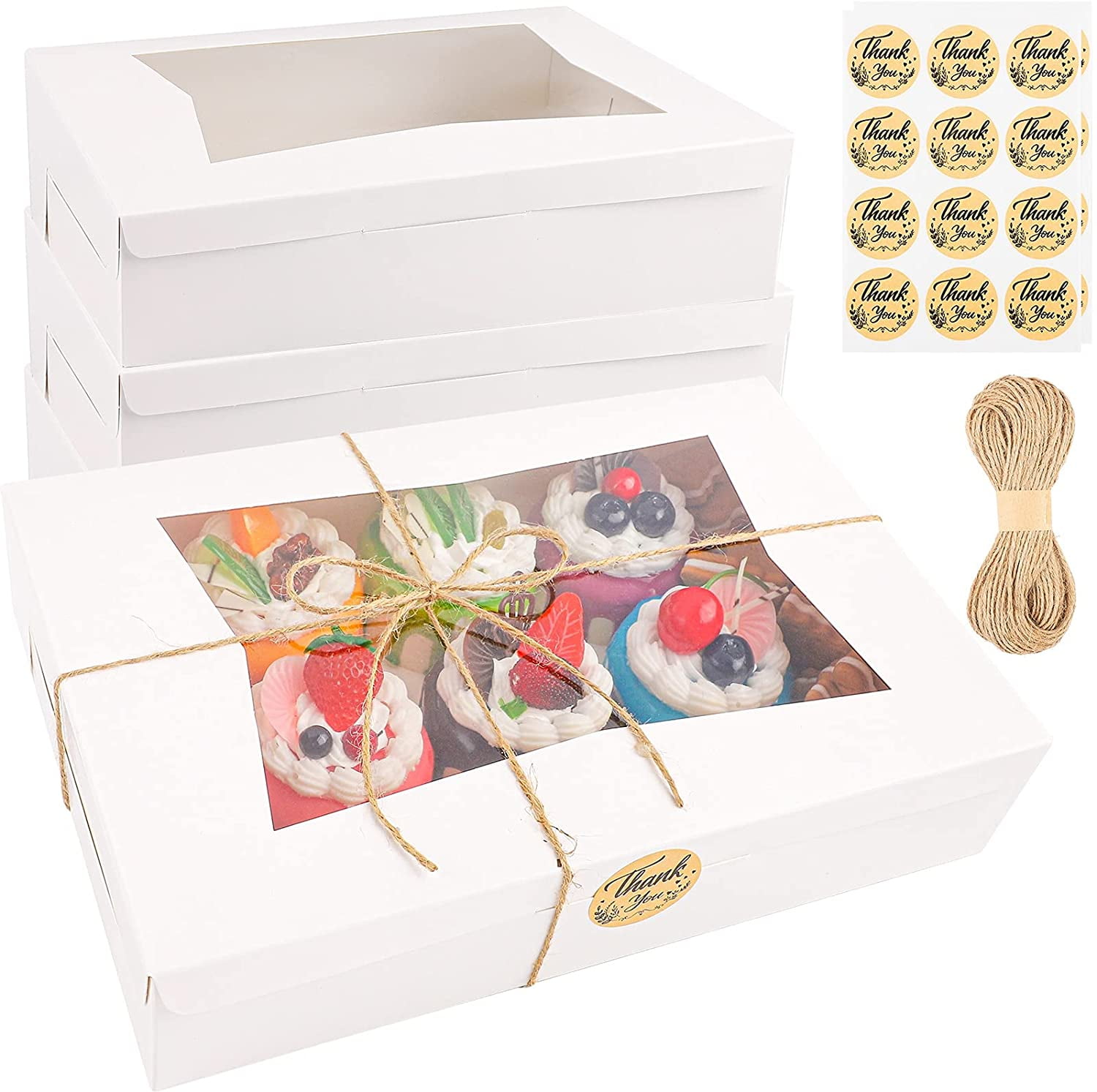 15 Pack 12 x 8 x 2.5 Inch Cookie Boxes with Window Auto popup Bakery ...