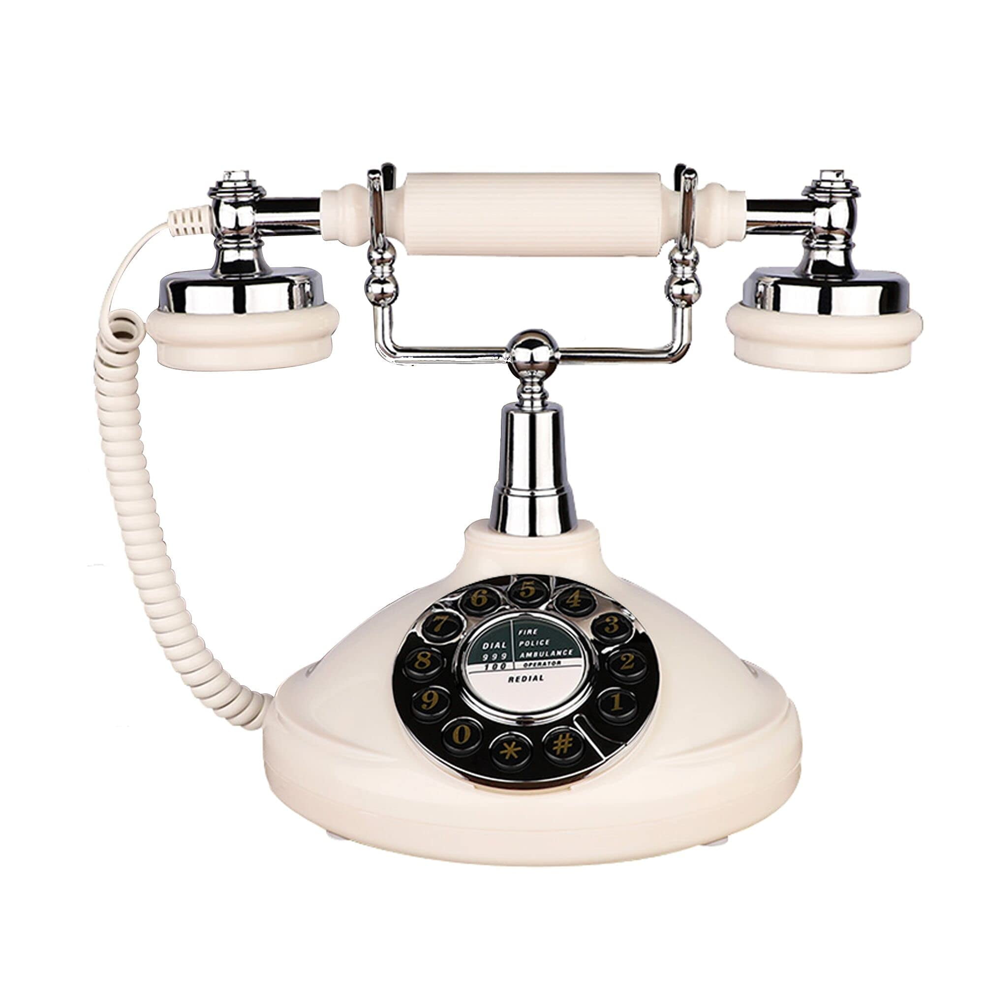 Retro Corded Landline Phone, White Classic Vintage Old Fashion ...