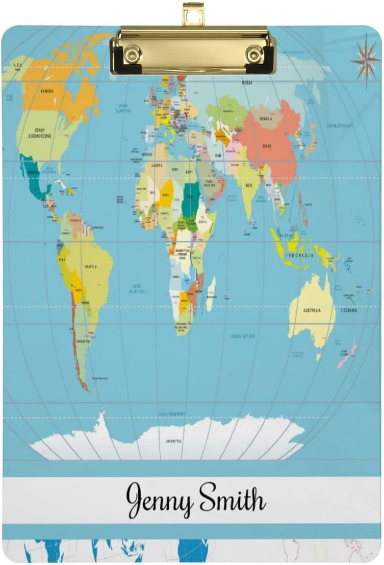 KXMDXA World Map Clipboard Hardboard Wood Nursing Clip Board and Pull ...