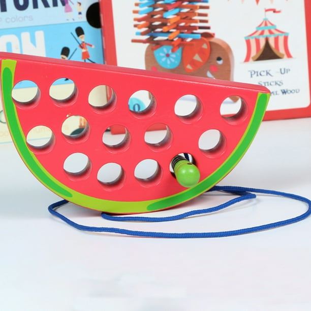 Wooden Lacing Toy Threading Fruit Eat Strawberry Pineapple Watermelon ...