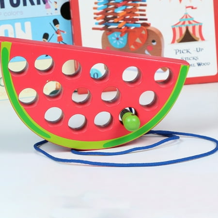 Wooden Lacing Toy Threading Fruit Eat Strawberry Pineapple Watermelon ...