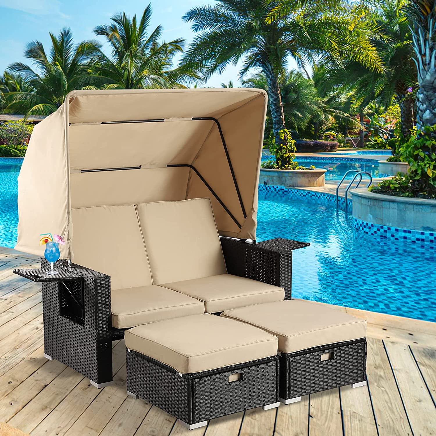 Haverchair Outdoor Furniture Sunbed with Retractable Canopy, Patio ...