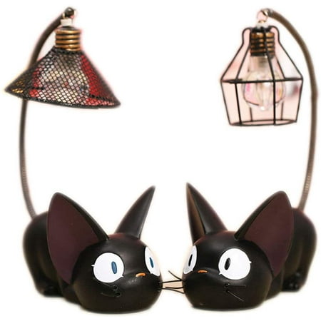 2 Pcs Black Resin Cat Design lamp Creative Night Warm Light Mini Cute ...