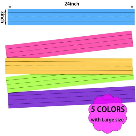 96 Strips Ruled Rainbow Sentence Strips, 3 x 24 Inches Word Strips ...