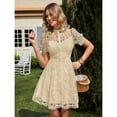 Apricot Lace Puff Sleeve Single-Breasted A-Line Short Dress With Ruffle ...