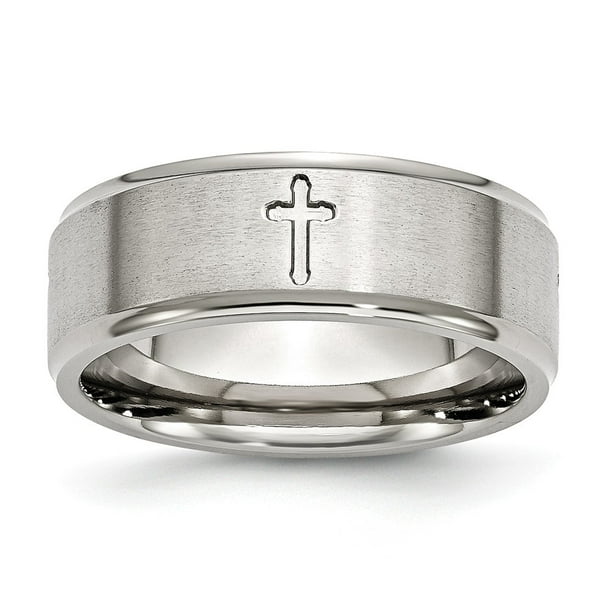 AA Jewels - Solid Stainless Steel Bevel Step Edge Cross 8mm Men's Matte ...