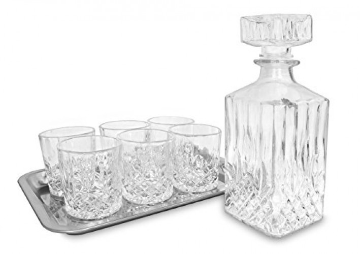 KOVOT 8 Piece Whiskey Bar Set - Includes Decanter, (6) Glasses and Tray ...