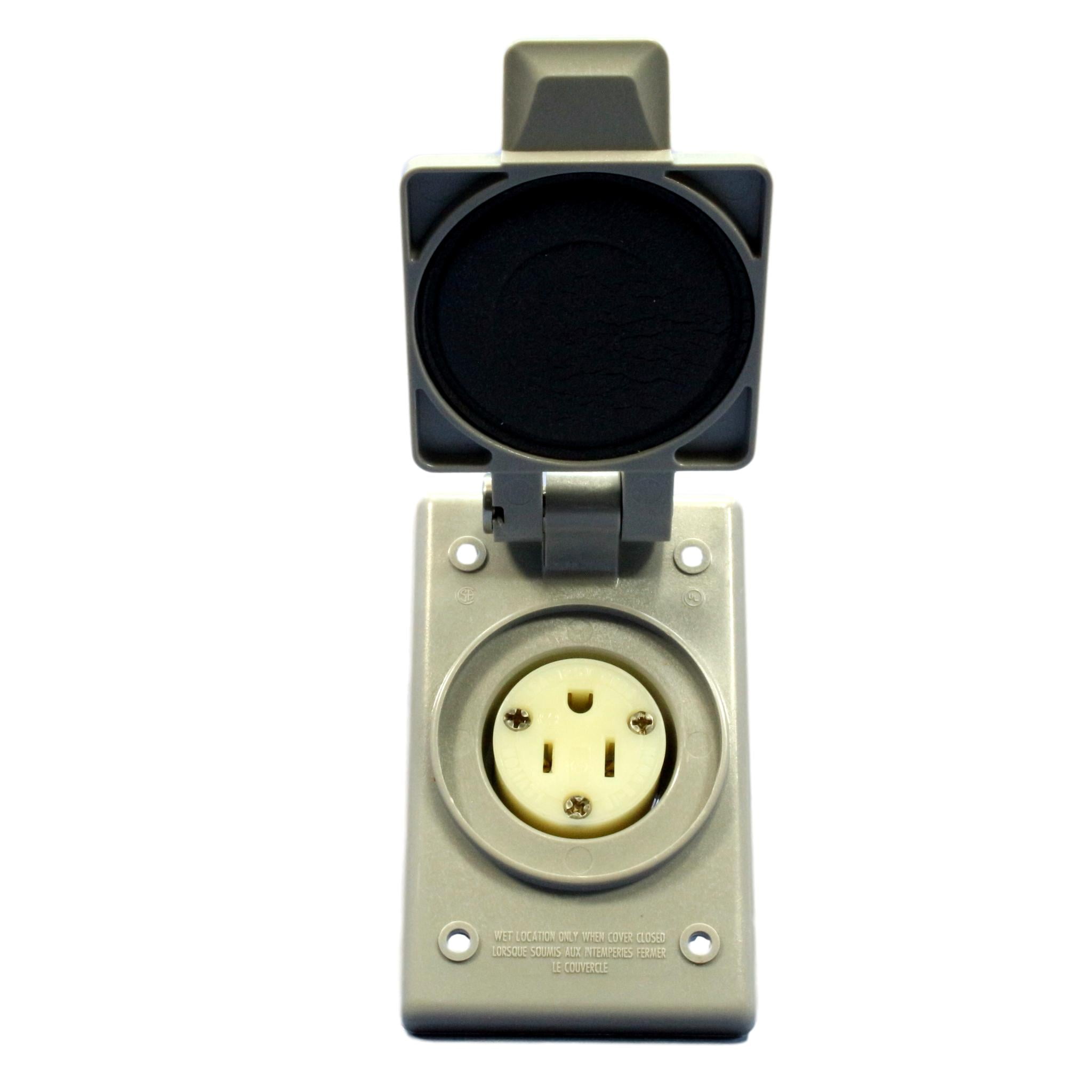 Leviton 5279-FWP Gray NEMA 5-15 15A 125V Industrial Flanged Outlet ...