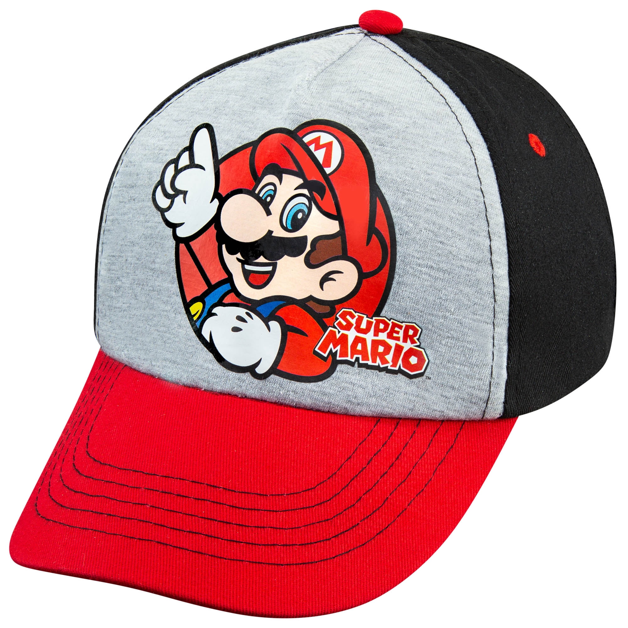 Nintendo Super Mario Grey, Red and Black Baseball Cap Hat- for Boys 4 ...