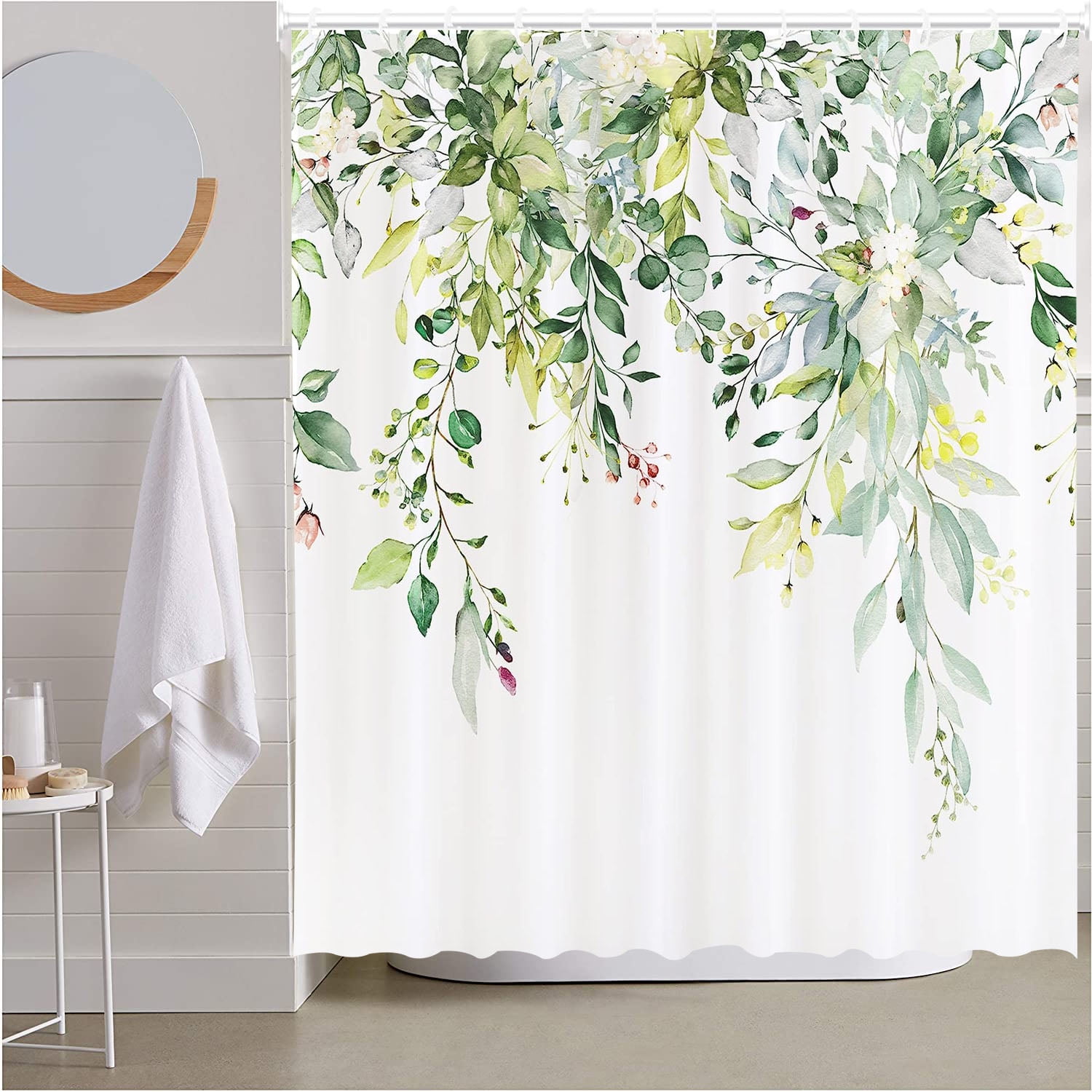 Sage Green Floral Shower Curtain 72x72 Inch Watercolor Plant Floral