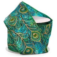 Peacock Fabric Decorative Wired Ribbon for Crafts - 2 1/2 inch x 10 ...
