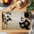 Black Cats Cotton Linen Placemats Set of 12, Cute Funny Cat Say Hi Bye ...