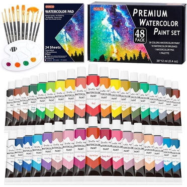 18 Set Bulk Watercolor Paint Pack with Wood Brushes 12 Washable Colors ...