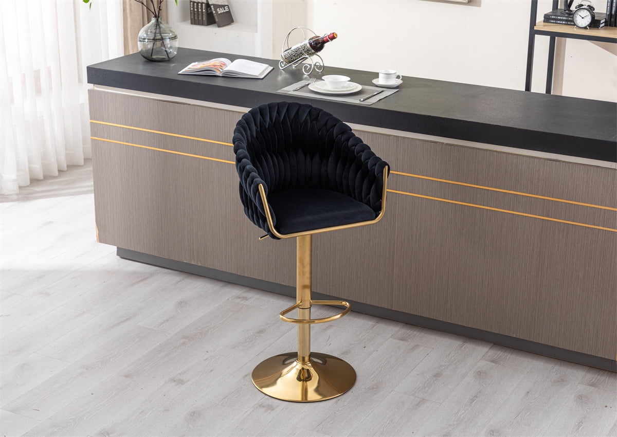 Velvet Swivel Bar Stools, Vintage Tufted Upholstered Bar Stools with ...