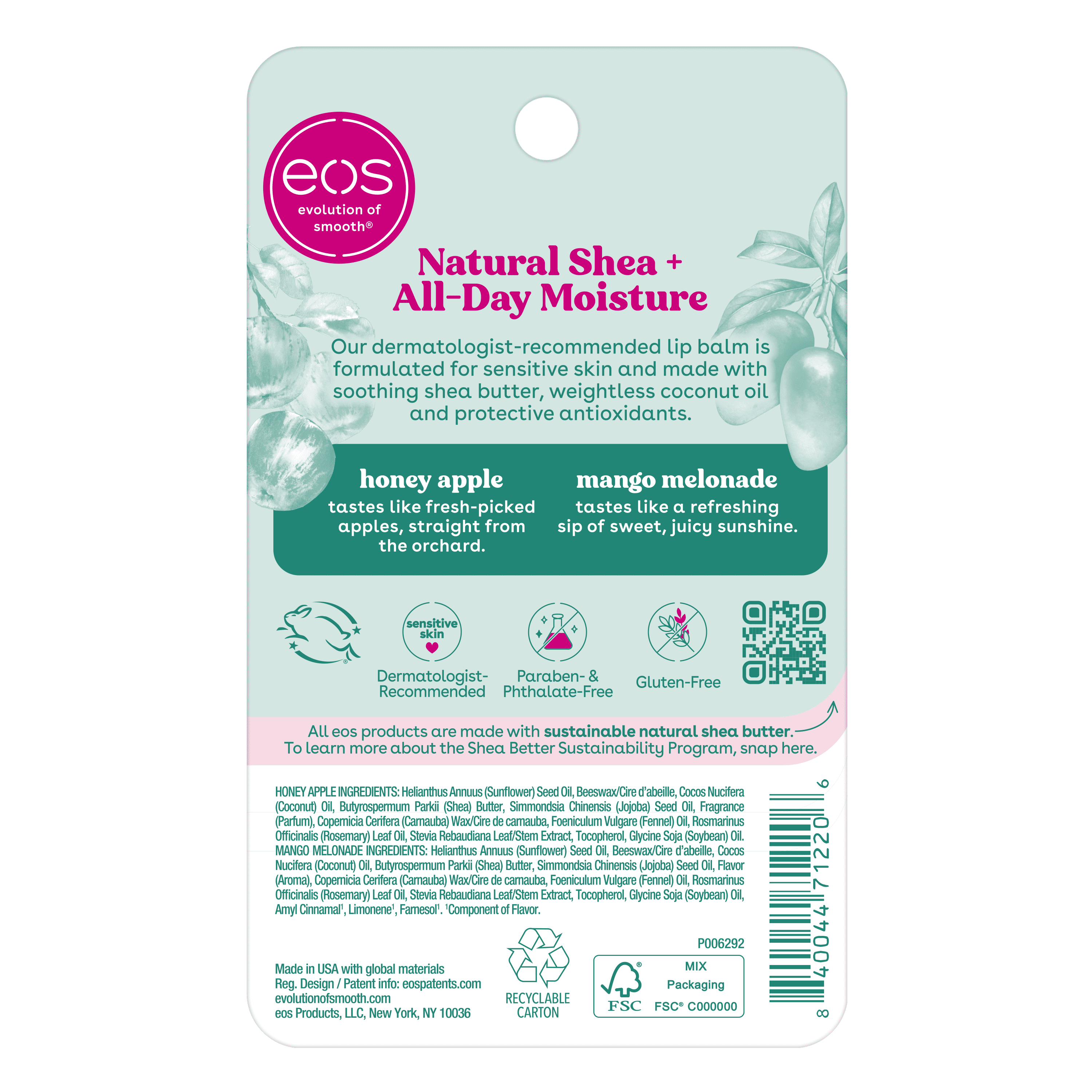 eos Shea Lip Balm Pack with Honey Apple and Mango Melonade - Natural Moisturizer - Walmart.com