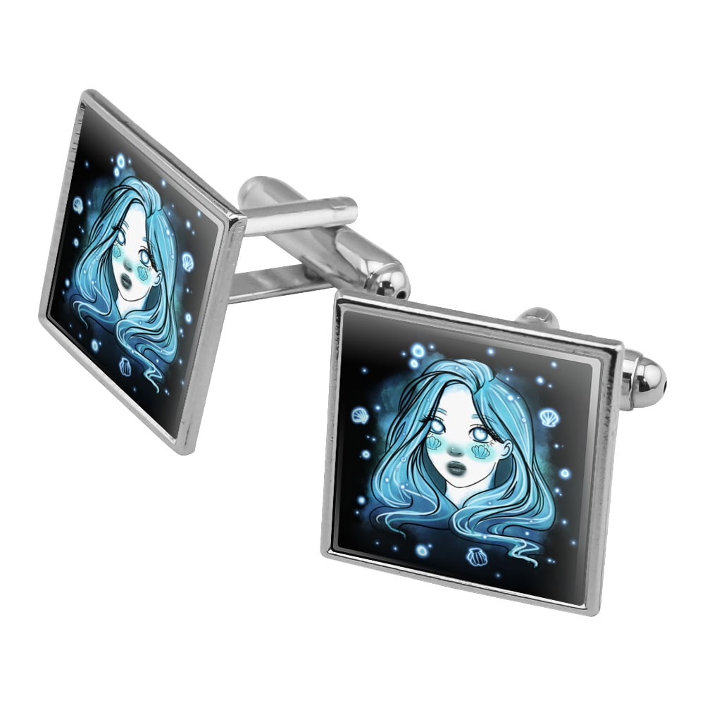 Watercolor Sketch of a Modern Day Mermaid Square Cufflink Set - Silver ...