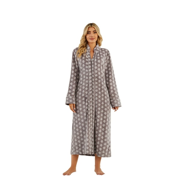 RH Sleepwear Women's Zipper Front Robe Full Length Long Sleeve Duster ...