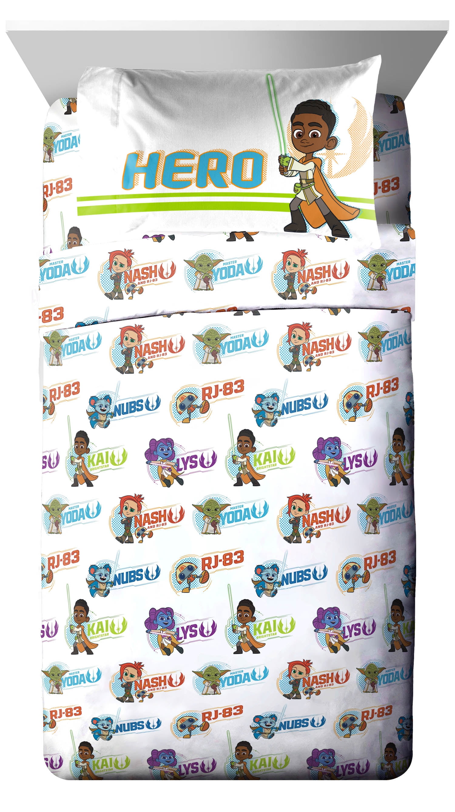 Young Jedi Kids 4-Piece Full Sheet Set, Microfiber, White, Star Wars ...