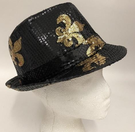Black Fedora Hat with Gold Fleur de Lis (Each) - Walmart.com