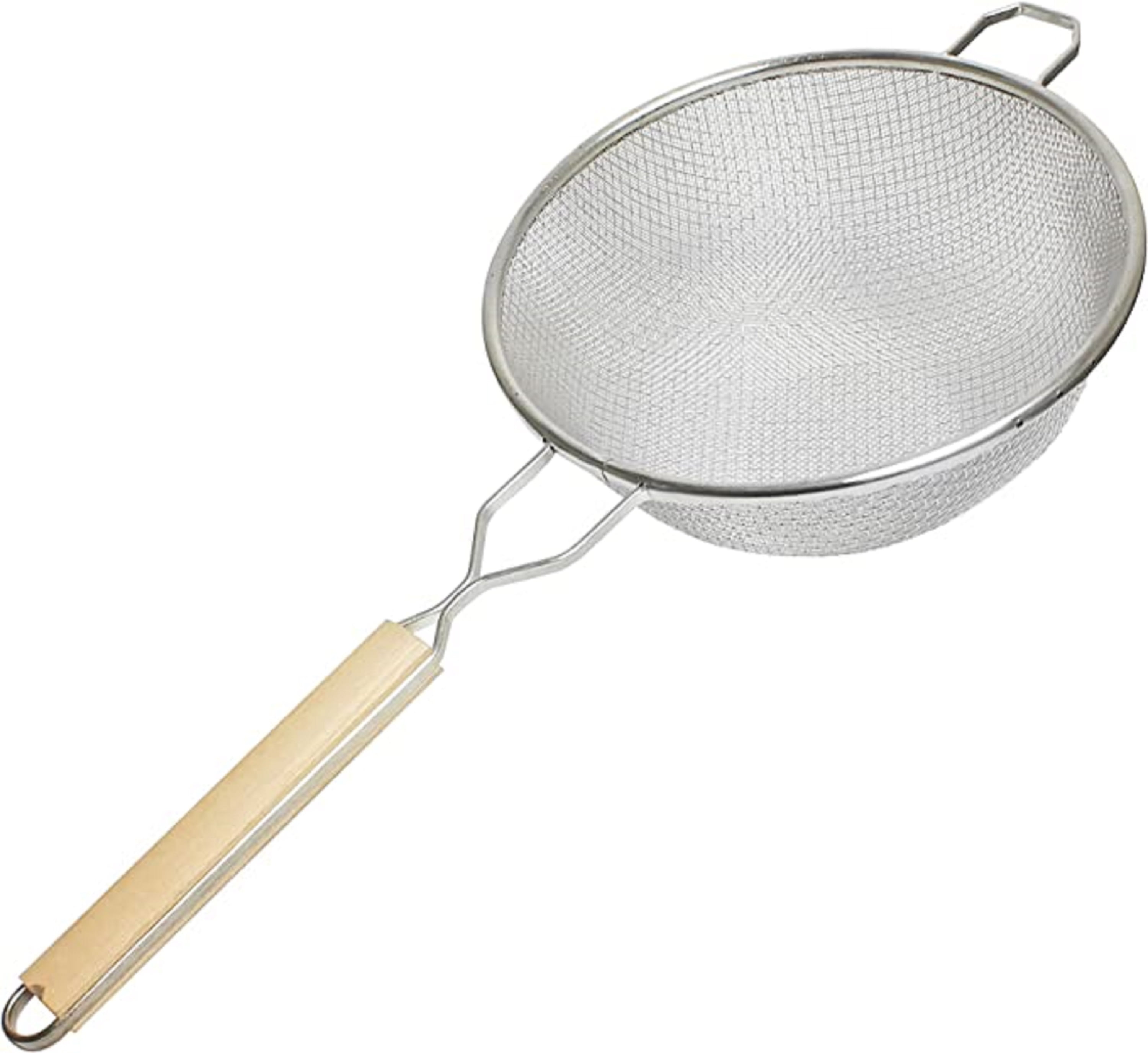 Truecraftware – 10" Double Medium Mesh Strainer, Tin with Wooden Handle ...
