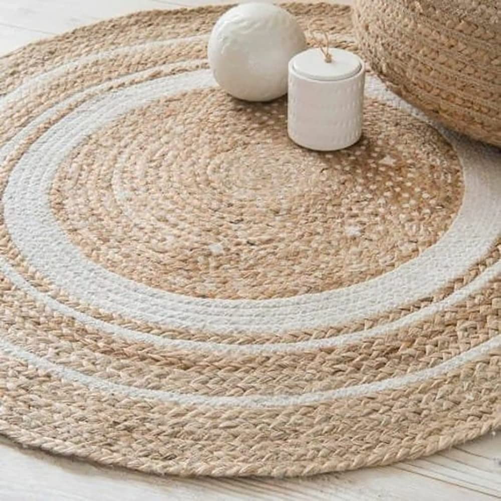 KH Handloom Handmade Hand Braided Natural Jute Carpet for Living Room, Jute Round Floor Mat ...