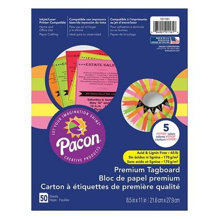 Premium Tagboard, 5 Assorted Hyper Colors, 8-1/2" X 11", 50 Sheets ...
