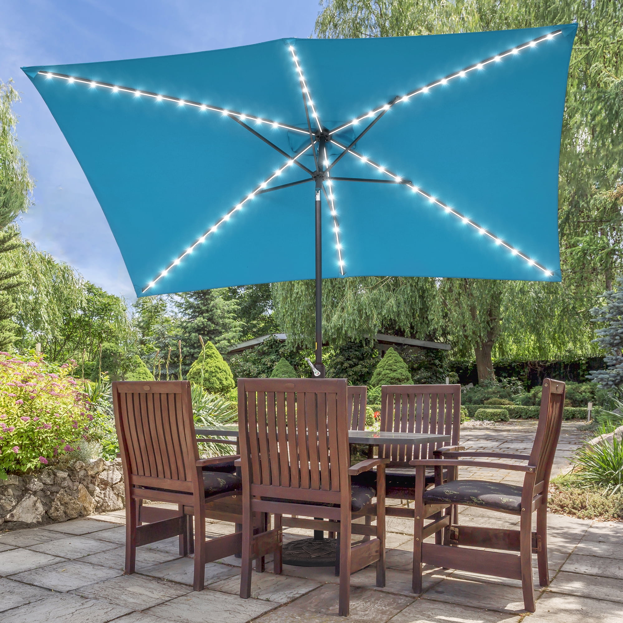 Sonerlic 10 x 7ft LED Outdoor Patio Table Umbrellas with Aluminum Frame ...