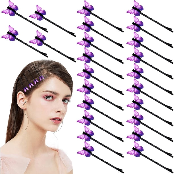 24 Pcs Purple Butterfly Hair Clips Mini Bangs Clips Non-Slip Barrette ...