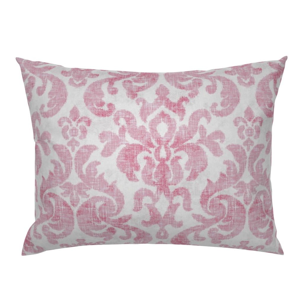 Cotton Sateen Sham, Standard - Vintage Damask Raspberry Ikat Faded ...