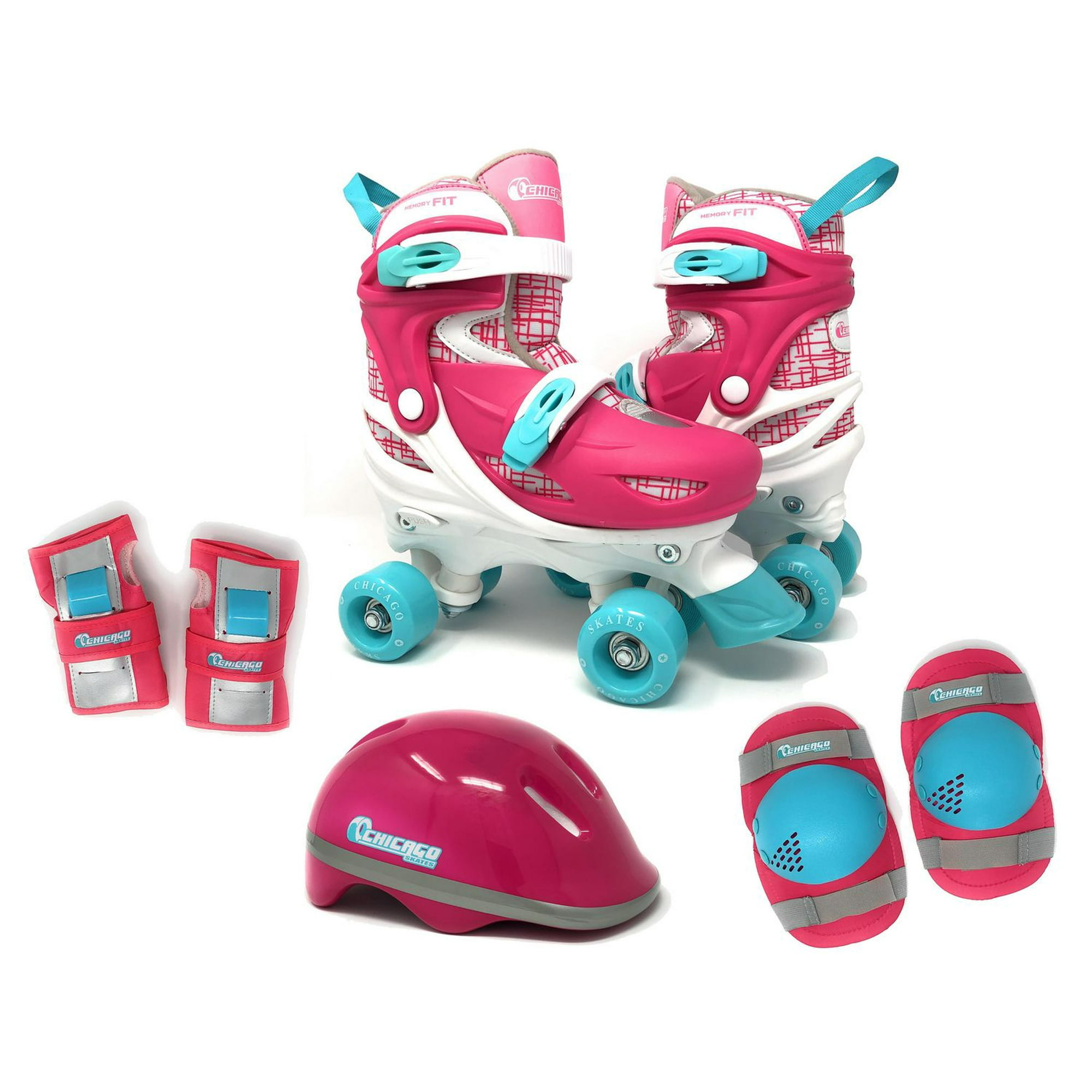 Chicago Skates Kids Adjustable Quad Rollerblades With Accessory Bundle  Pink