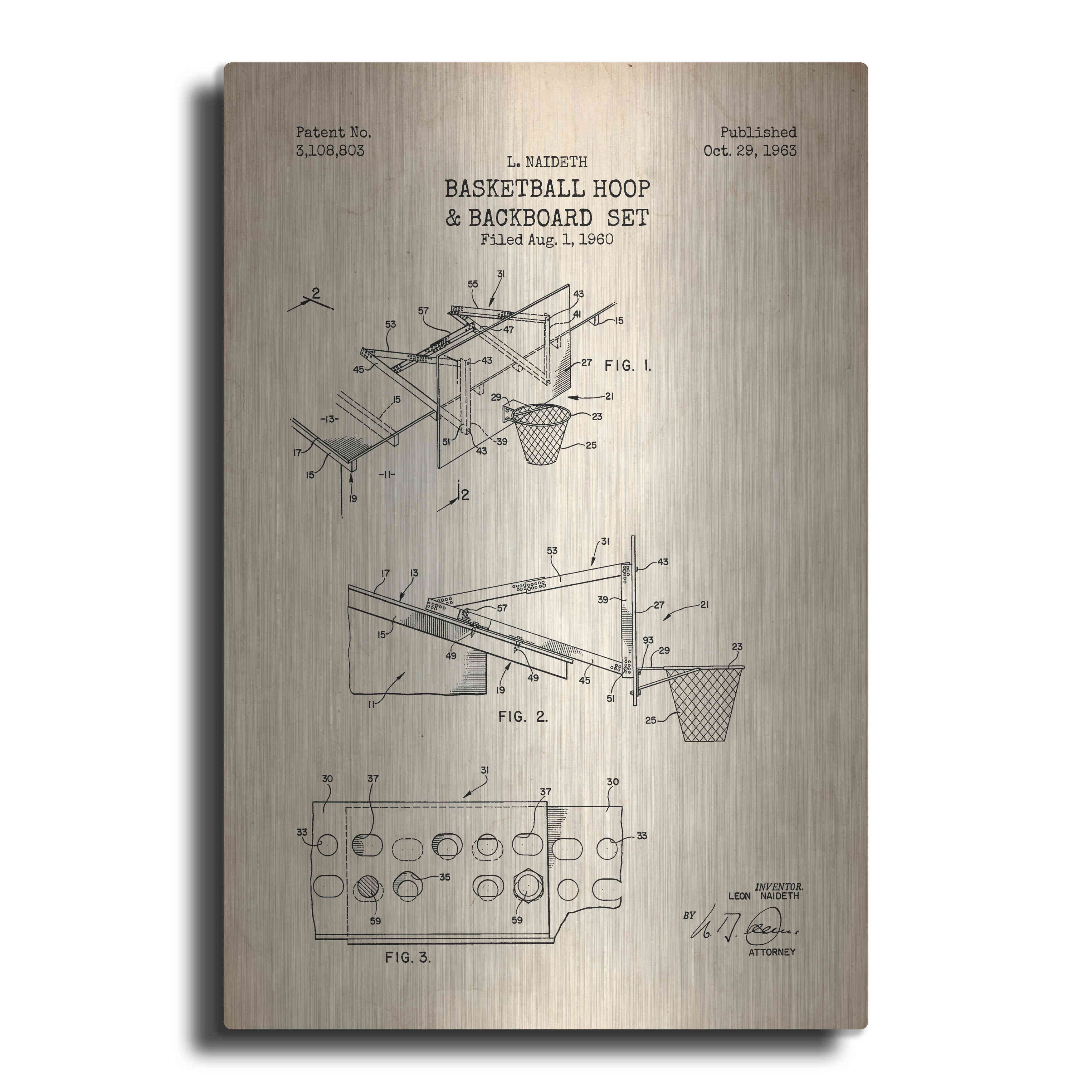 Luxe Metal Art 'Basketball Hoop and Backboard Blueprint Patent ...