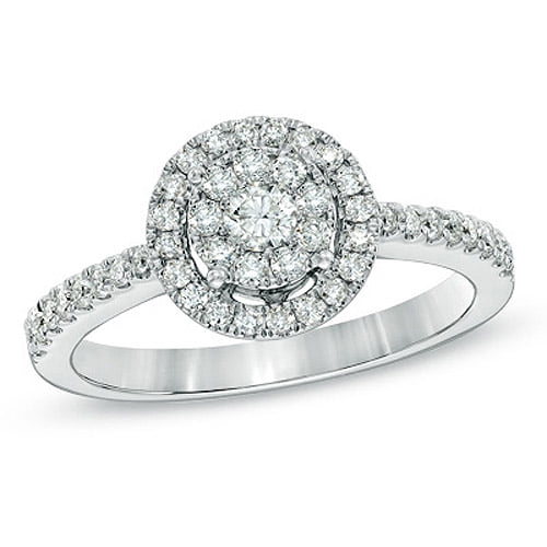 1/2 Carat T.W. Diamond Single Halo Cluster 10kt White Gold Engagement ...