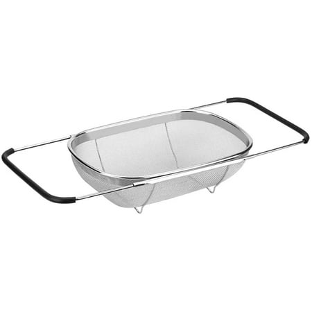 Over the Sink Stainless Steel Oval Colander with Expandable Rubber Grip ...