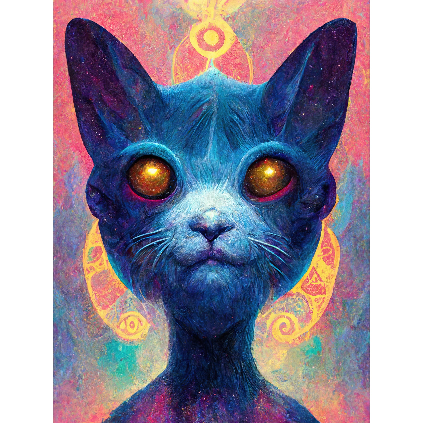 Cosmos Astral Cat With Colourful Energy Frequencies Unframed Wall Art ...