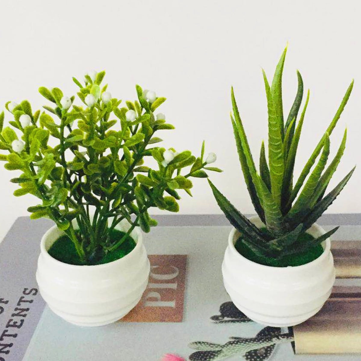 Travelwant 2Packs Small Fake Plants Mini Artificial Potted Plants for ...